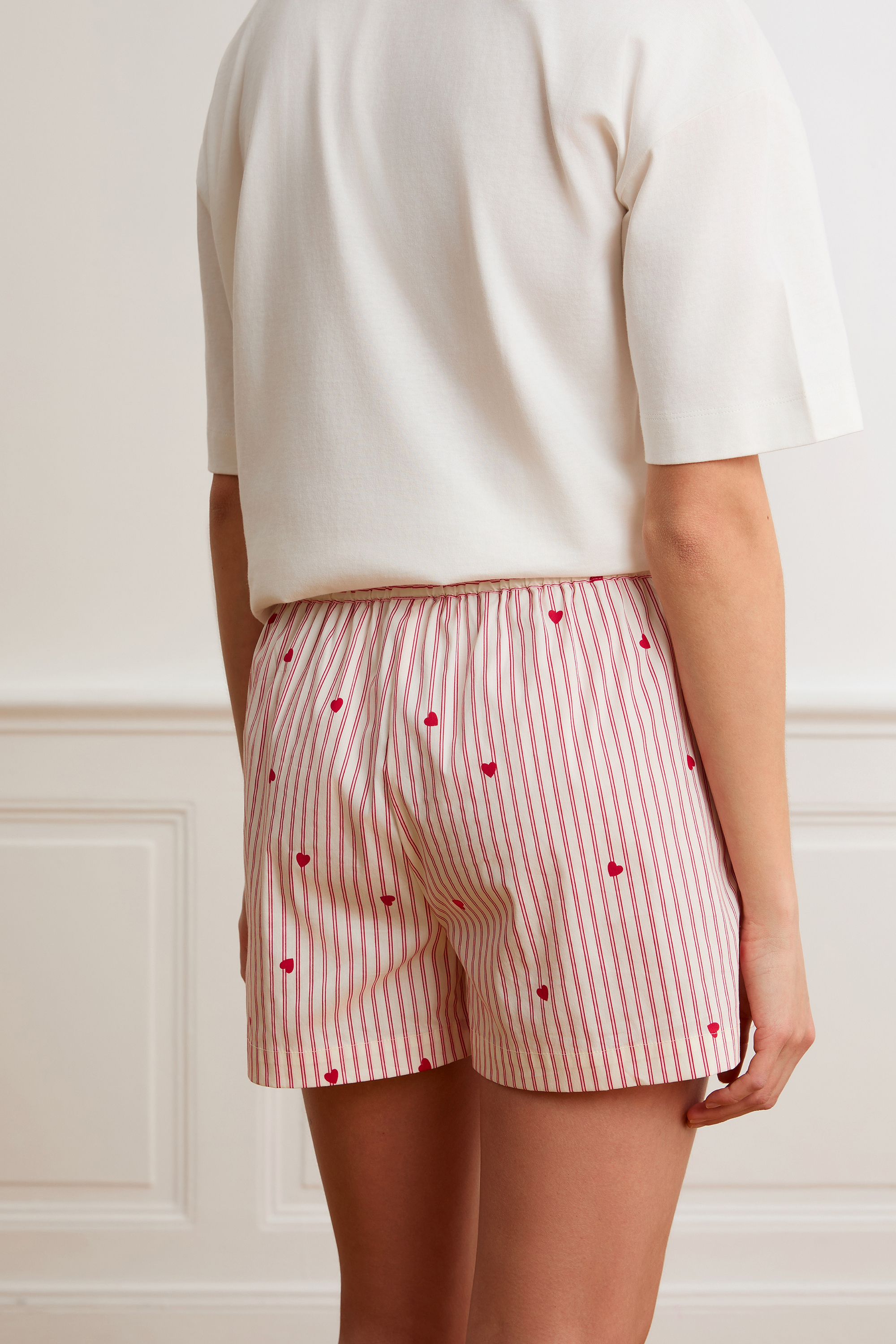 Pyžamové šortky s pruhy a srdíčky s bavlnou BOYFRIEND IMP FD BLANC - ETAM