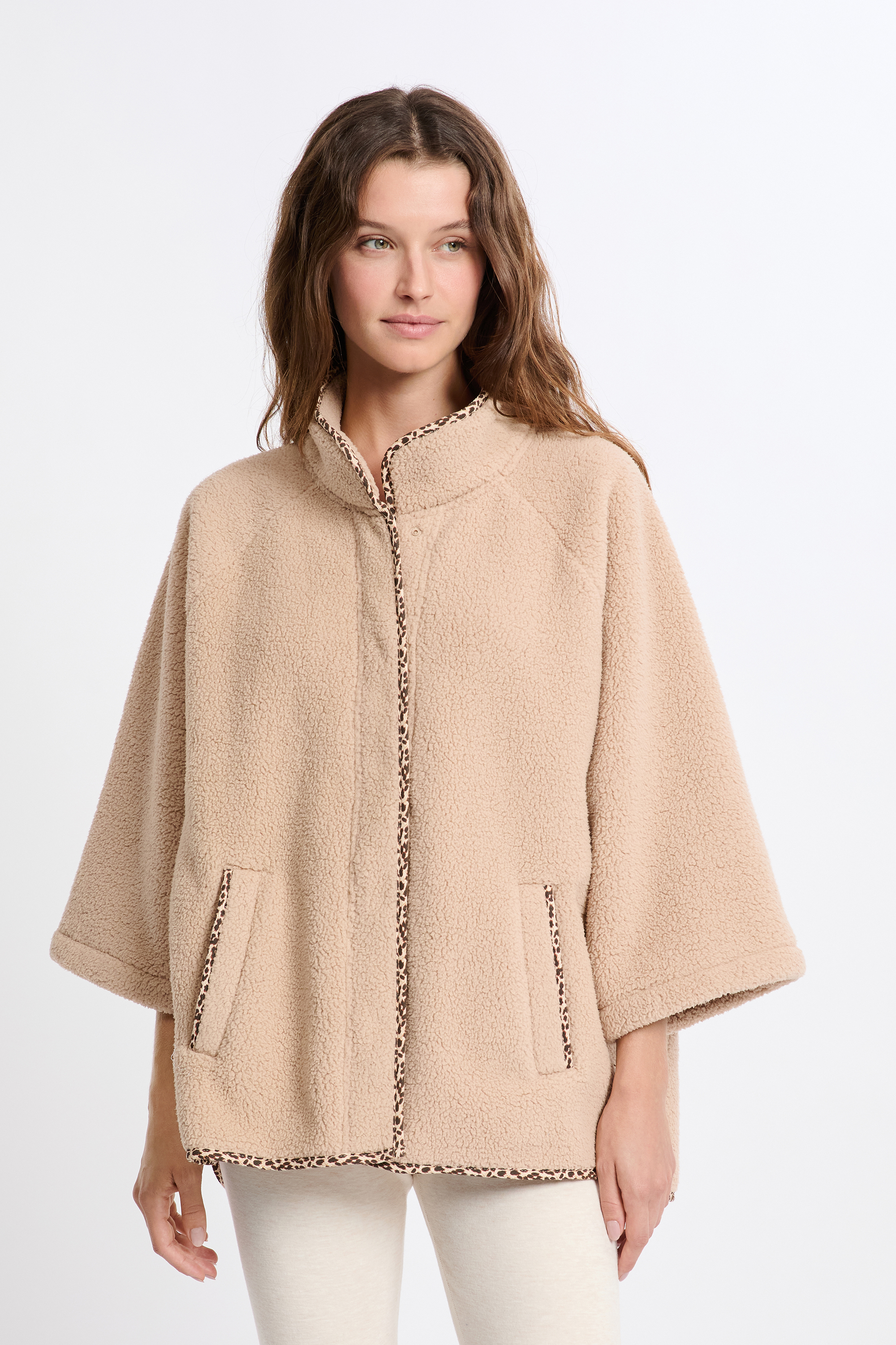 Sako s detaily s motivy efekt fleece MONELLE BEIGE - ETAM