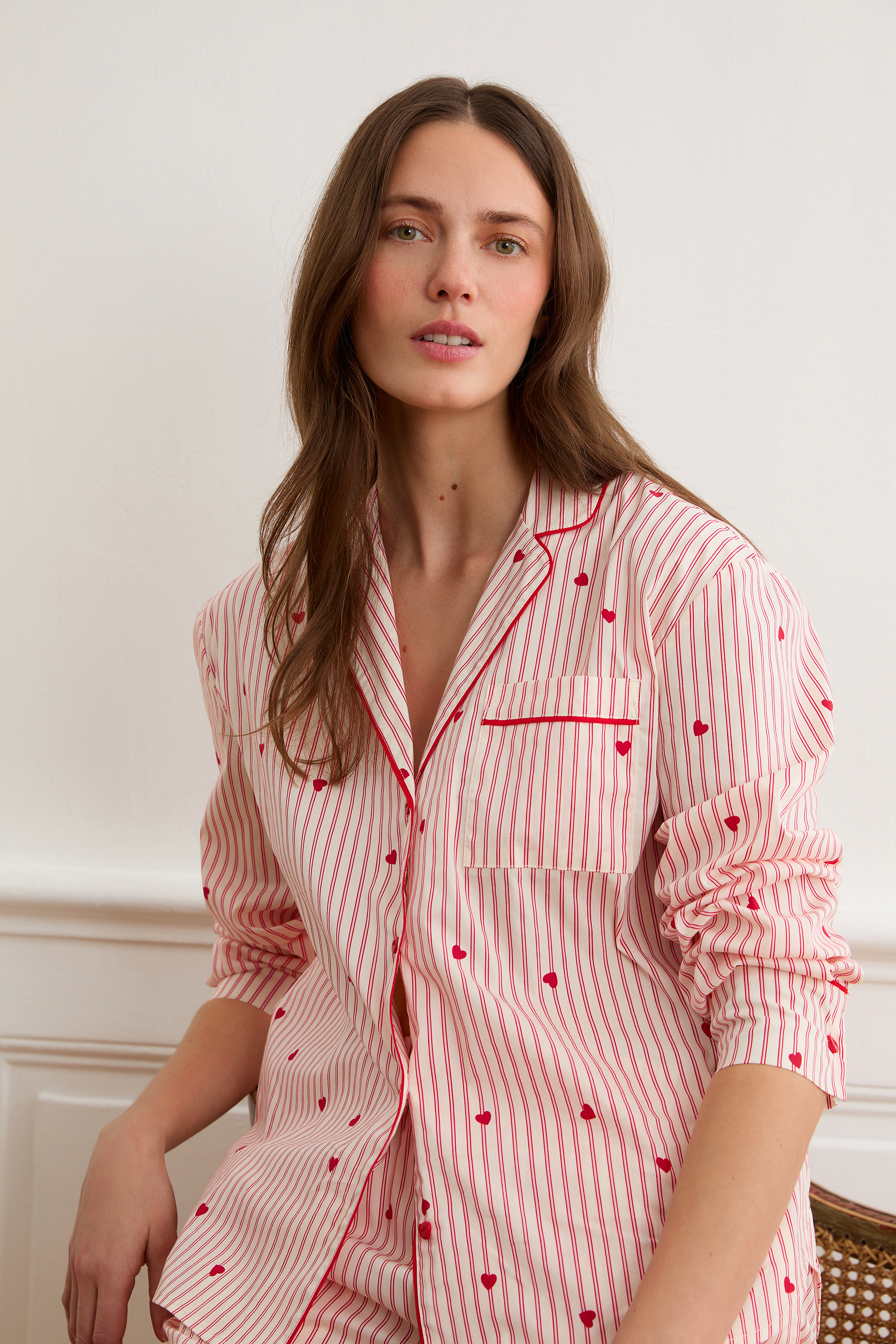 Košile s pruhy a srdíčky s bavlnou BATTITO IMP FD BLANC - ETAM